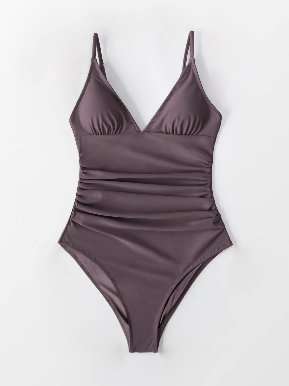 CUPSHE Women's One Piece Swimsuit Tummy Control V Neck Two Piece Bathing Suits, Cafe Brown, L