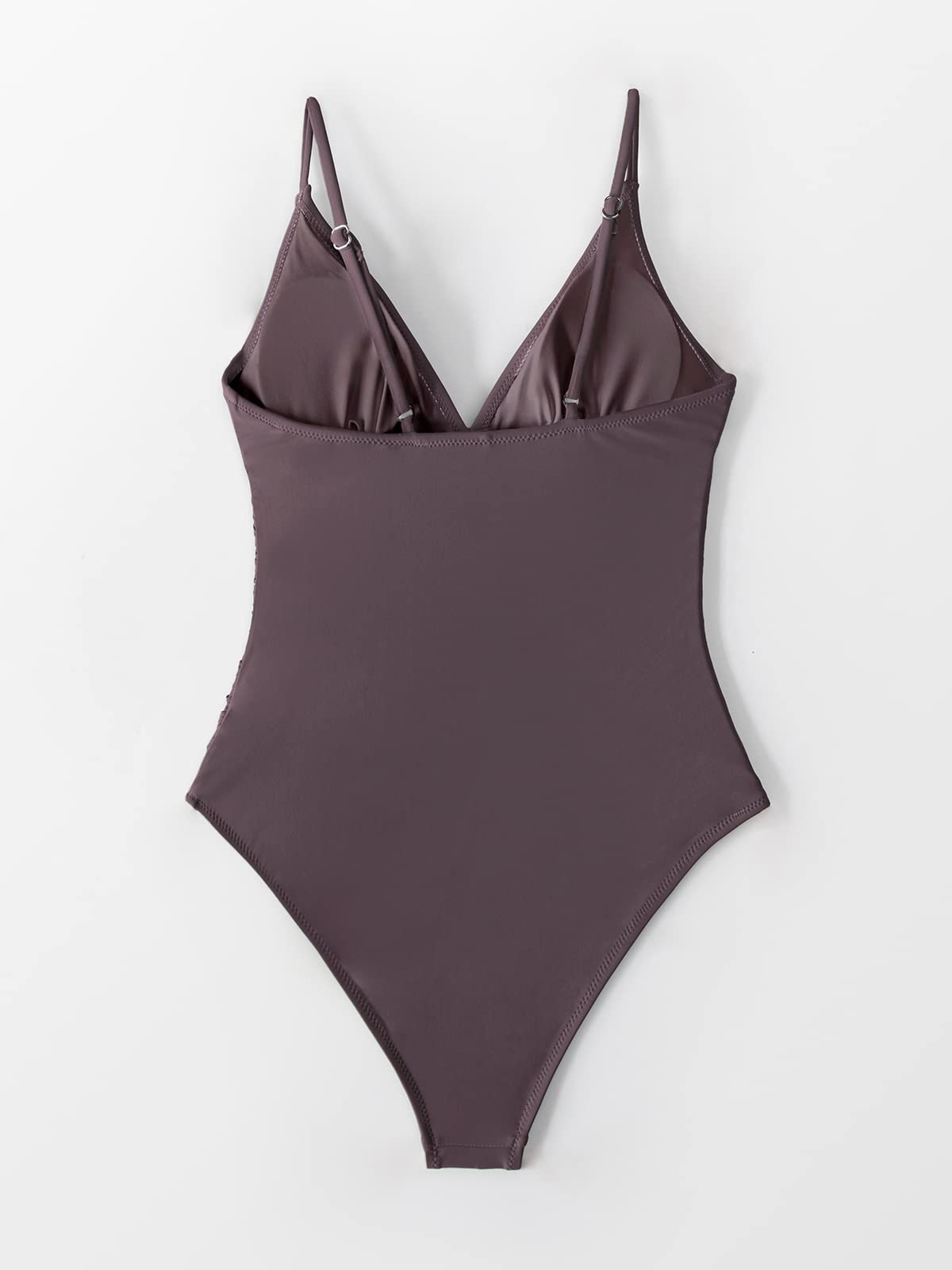 CUPSHE Women's One Piece Swimsuit Tummy Control V Neck Two Piece Bathing Suits, Cafe Brown, L