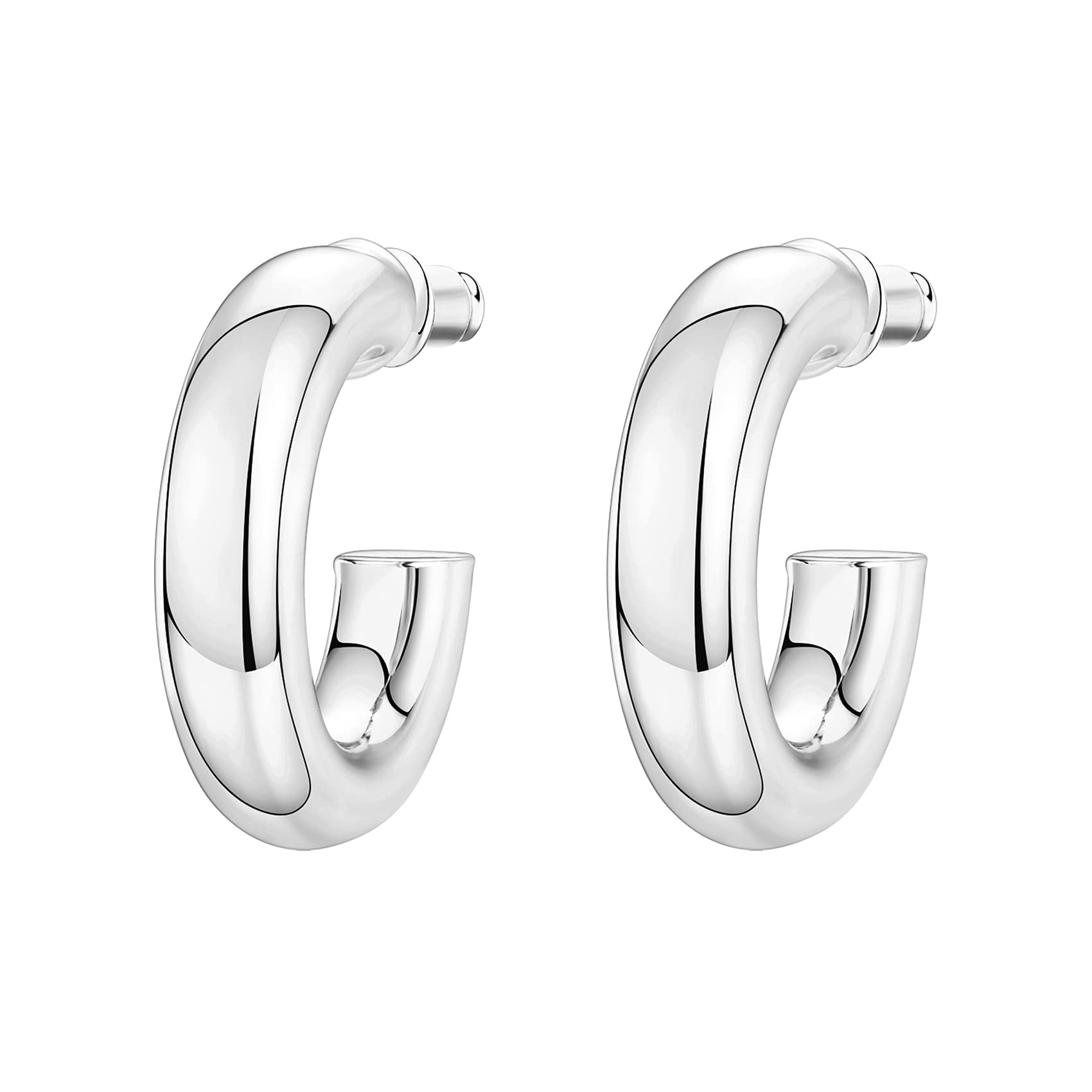 PAVOI 14K White Gold Colored Lightweight 6.5mm Chunky Open Hoops | 30mm White Gold Hoop Earrings for Women
