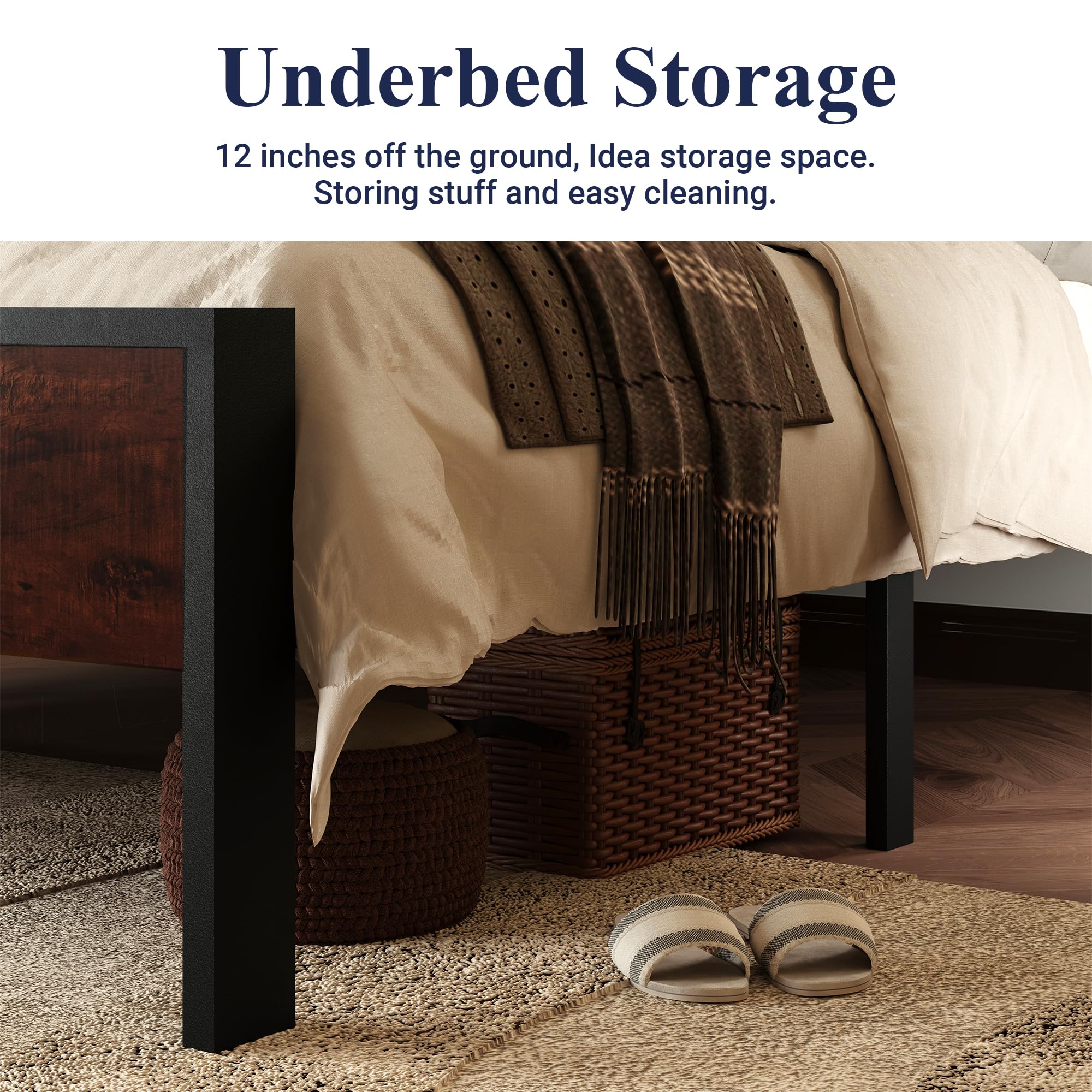 Allewie King Size Platform Bed Frame with Wooden Headboard and Footboard, Heavy Duty 12 Metal Slats Support, No Box Spring Needed, Under-Bed Storage, Non-Slip Without Noise, Mahogany