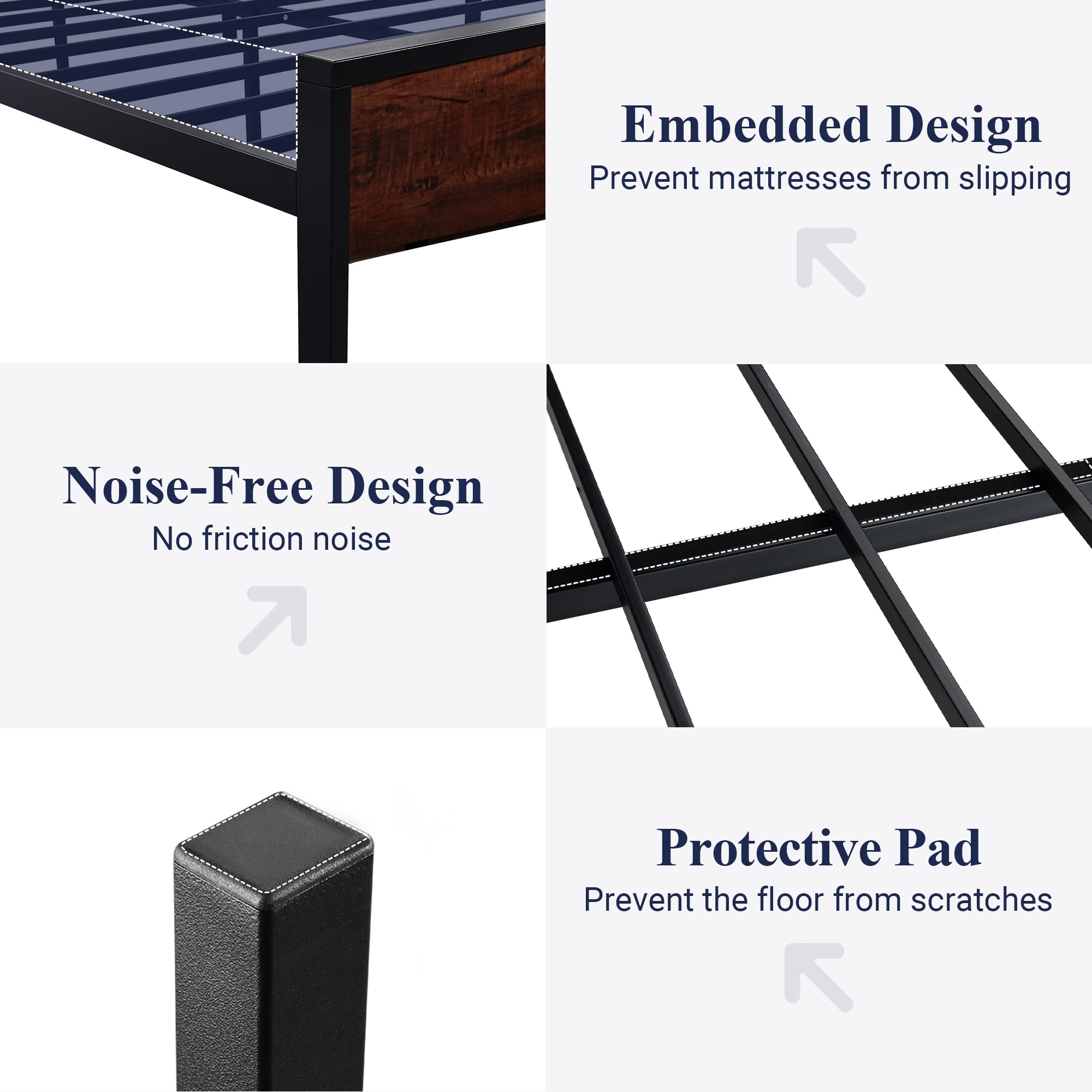 Allewie King Size Platform Bed Frame with Wooden Headboard and Footboard, Heavy Duty 12 Metal Slats Support, No Box Spring Needed, Under-Bed Storage, Non-Slip Without Noise, Mahogany