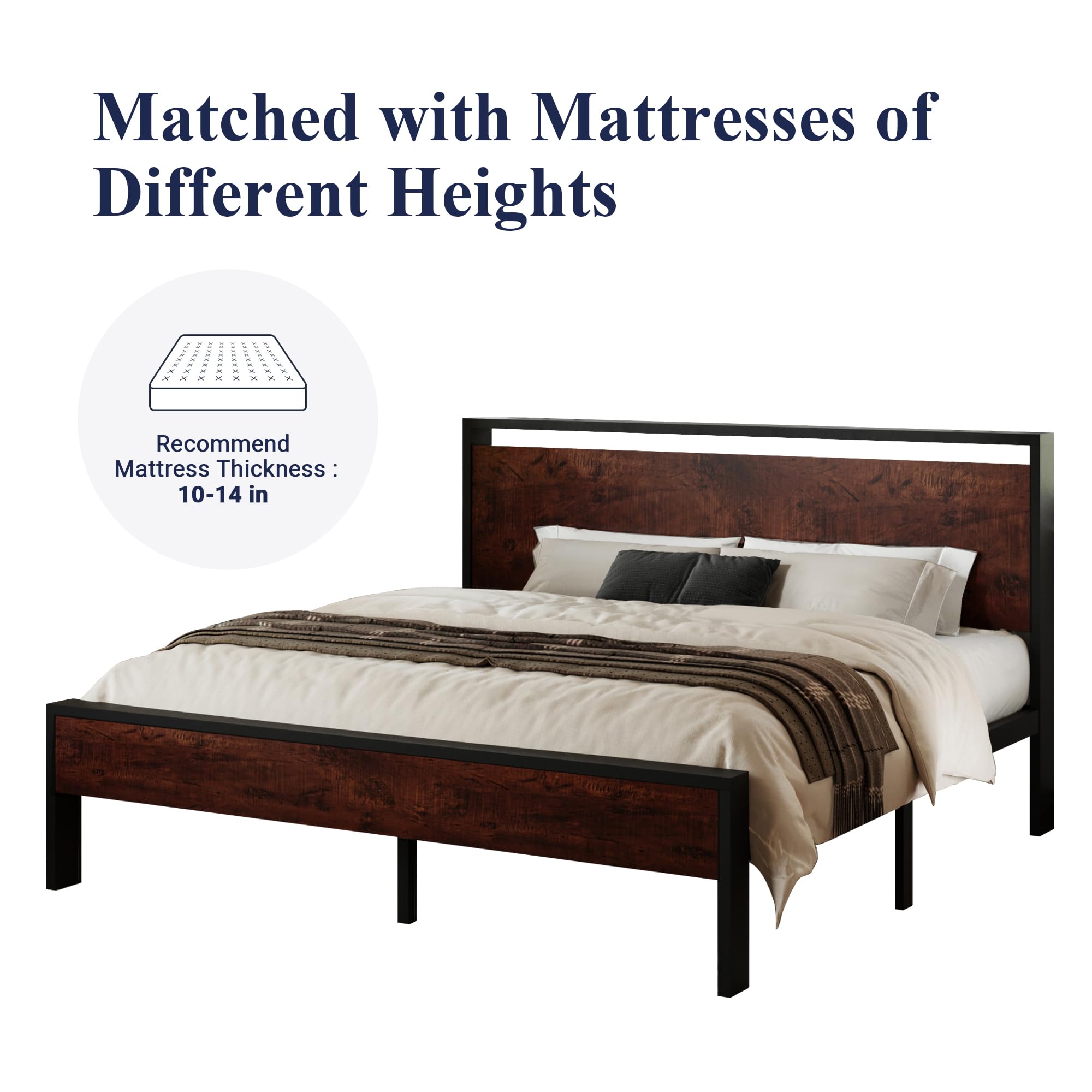 Allewie King Size Platform Bed Frame with Wooden Headboard and Footboard, Heavy Duty 12 Metal Slats Support, No Box Spring Needed, Under-Bed Storage, Non-Slip Without Noise, Mahogany