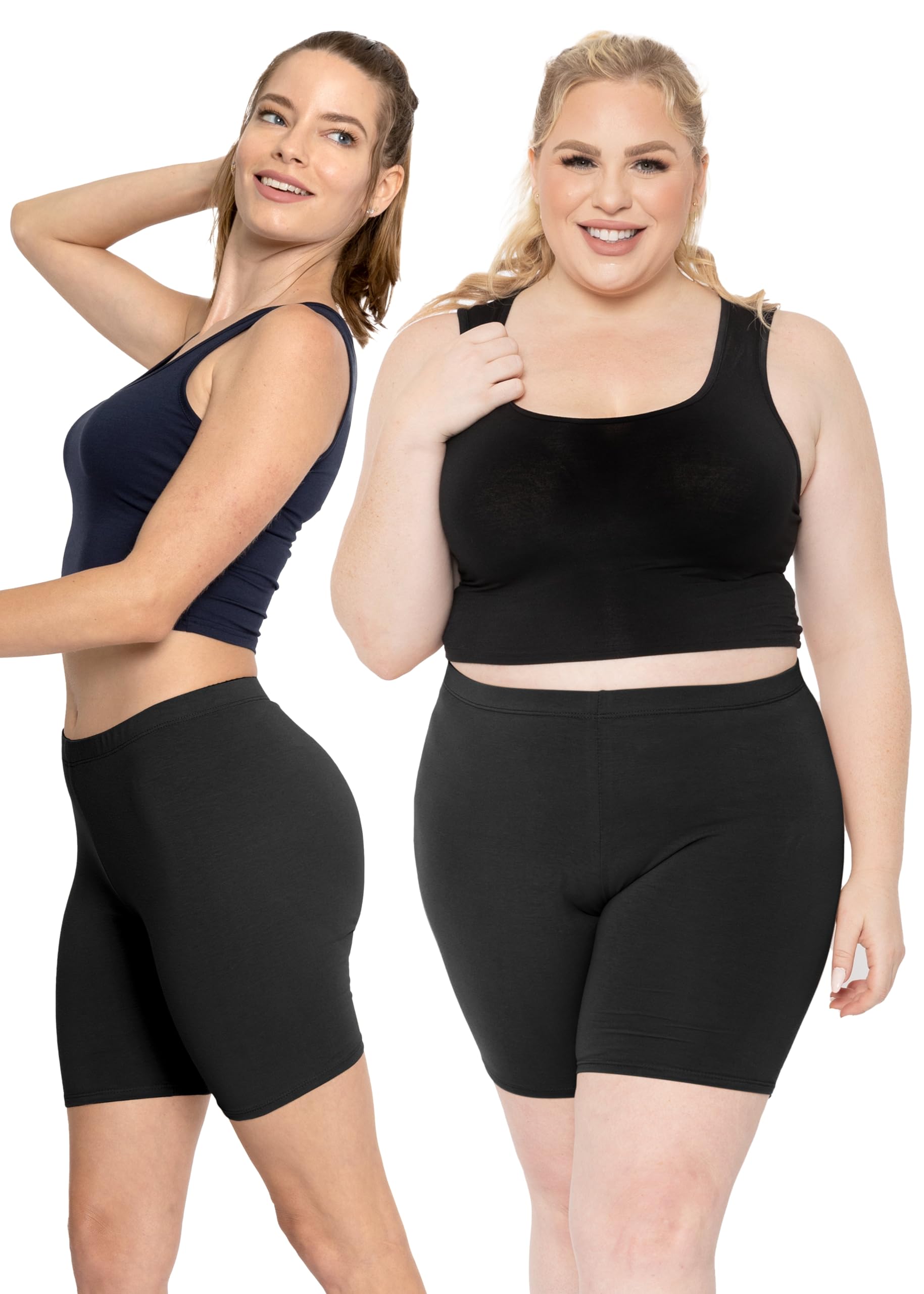 Womens Cotton Plus Size Biker Shorts Black 2X