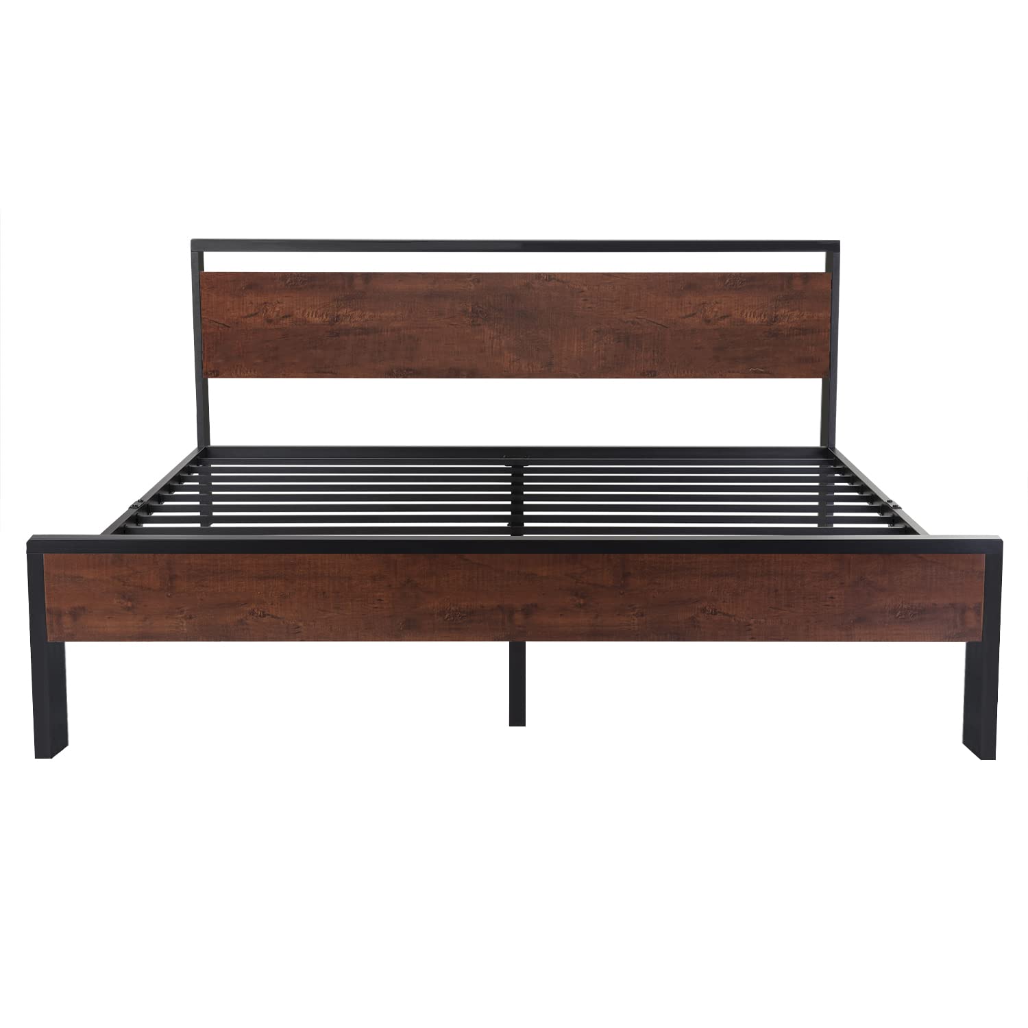 Allewie King Size Platform Bed Frame with Wooden Headboard and Footboard, Heavy Duty 12 Metal Slats Support, No Box Spring Needed, Under-Bed Storage, Non-Slip Without Noise, Mahogany