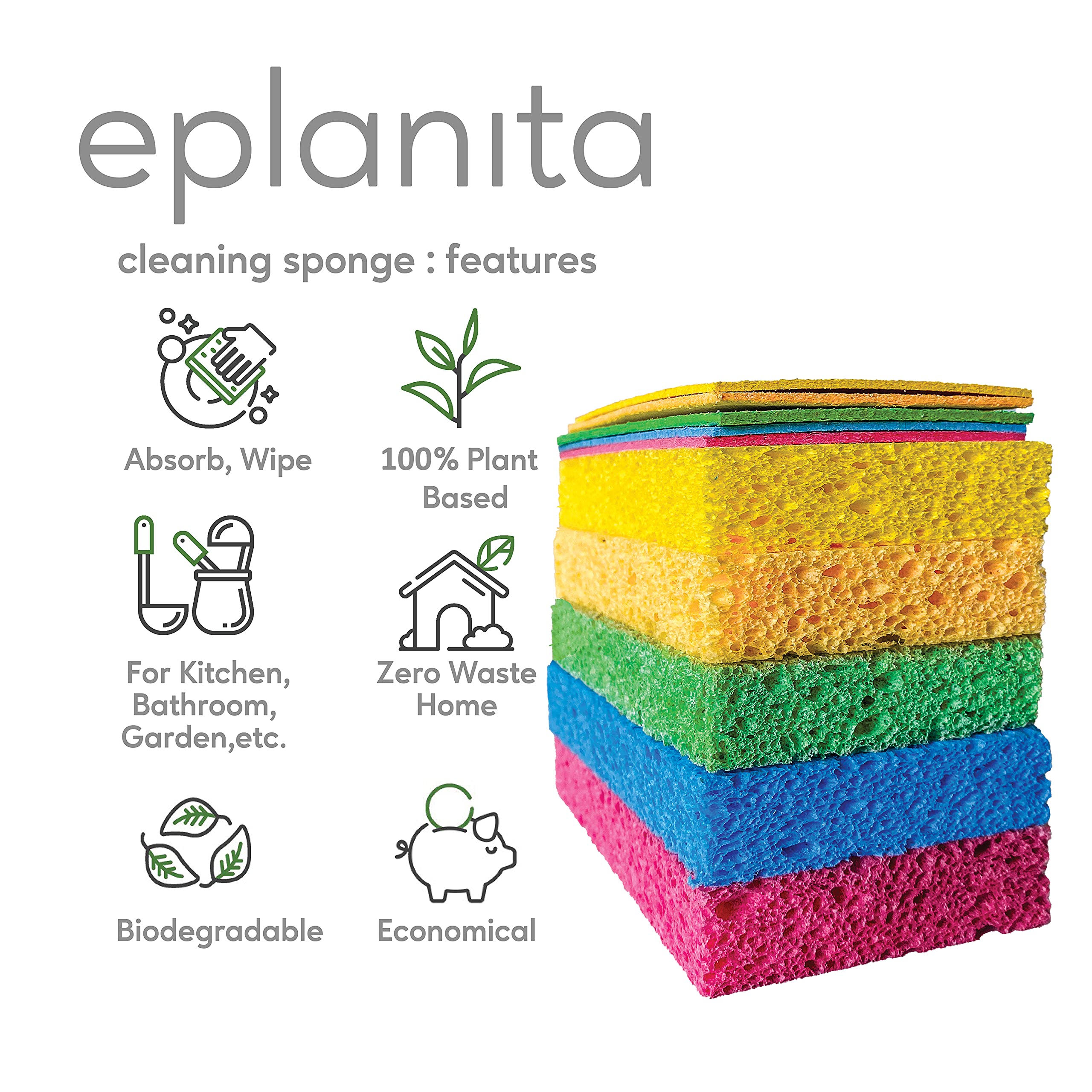EPLANITA Pop-Up Sponges (10 Pack) Natural Cellulose, Scratch-Free Cleaning for Kitchen & Bathroom, Washing Up, Eco Scrub, DIY Crafts