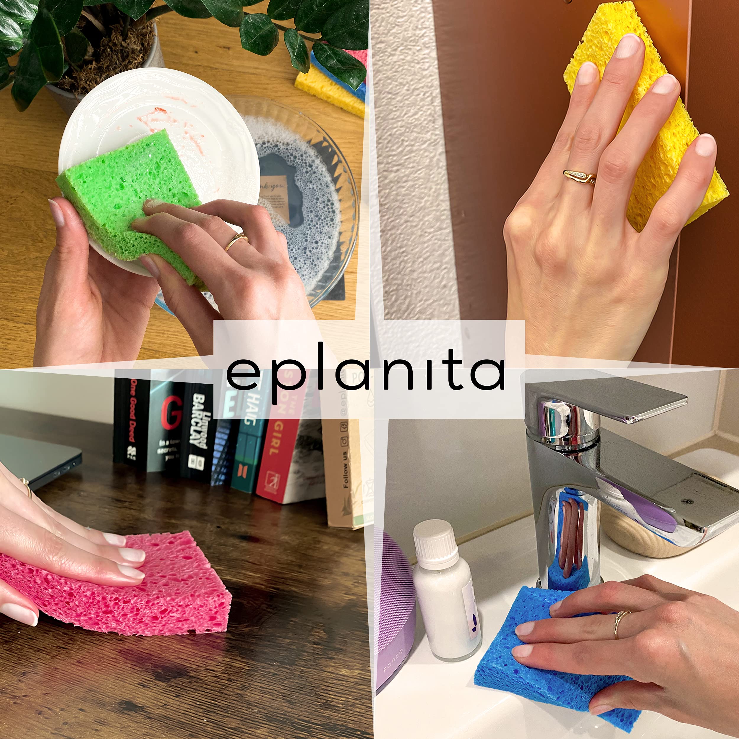EPLANITA Pop-Up Sponges (10 Pack) Natural Cellulose, Scratch-Free Cleaning for Kitchen & Bathroom, Washing Up, Eco Scrub, DIY Crafts