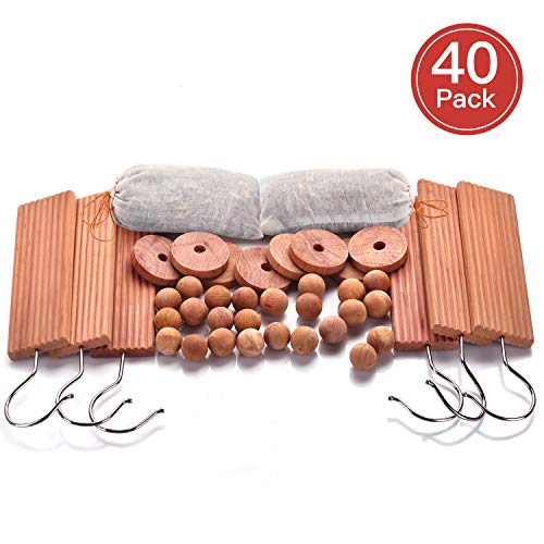 Homode Cedar Blocks for Clothes Storage, Ceder Wood Chips and Balls for Closets and Drawers, Fresh Scented Sachets, 40 Pack
