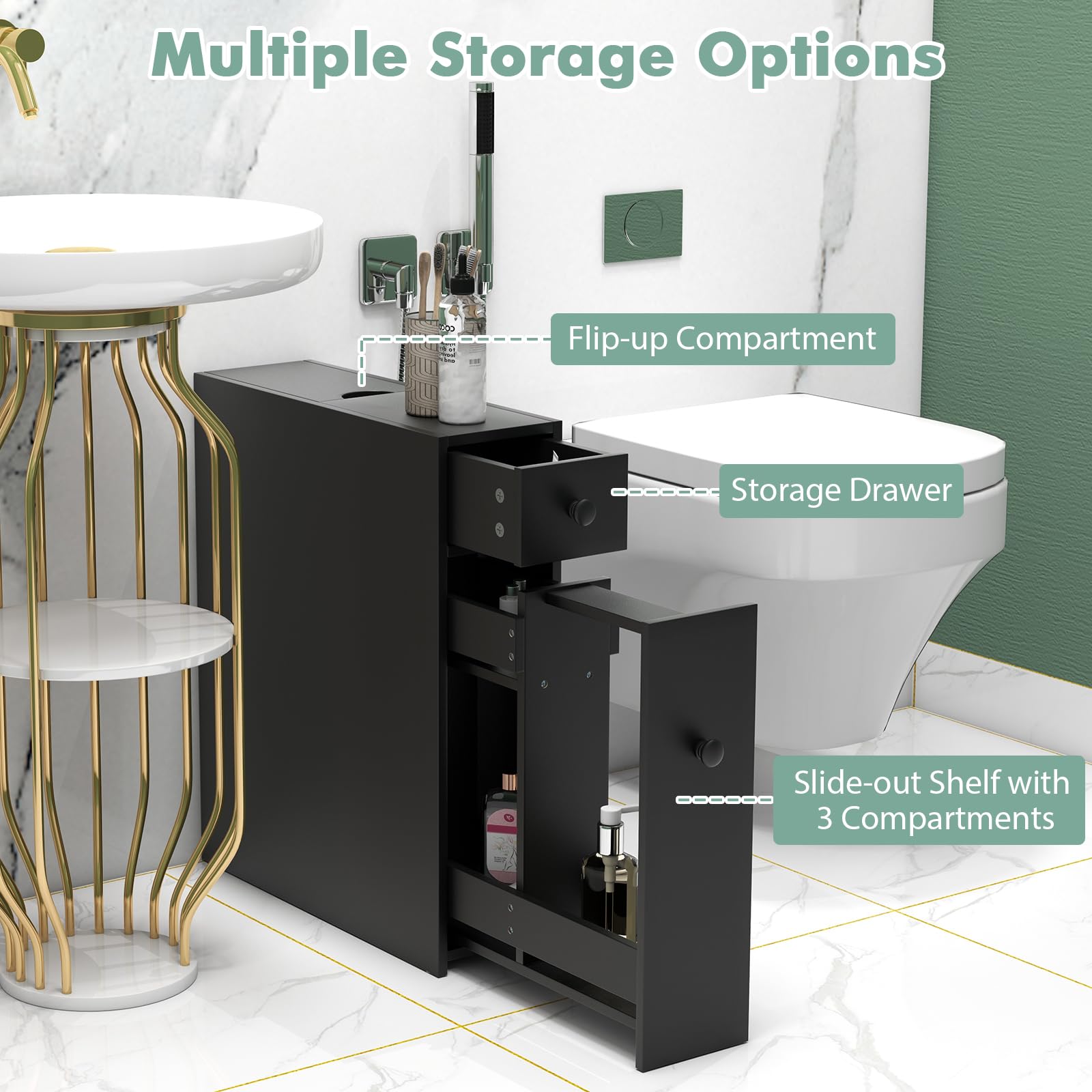 DORTALA Free Standing Bathroom Floor Storage Cabinet w/Drawer Double Door, Kitchen Cupboard, Wooden Entryway Storage Cabinet, 24" x 12" x 31.5"(L x W x H), Black