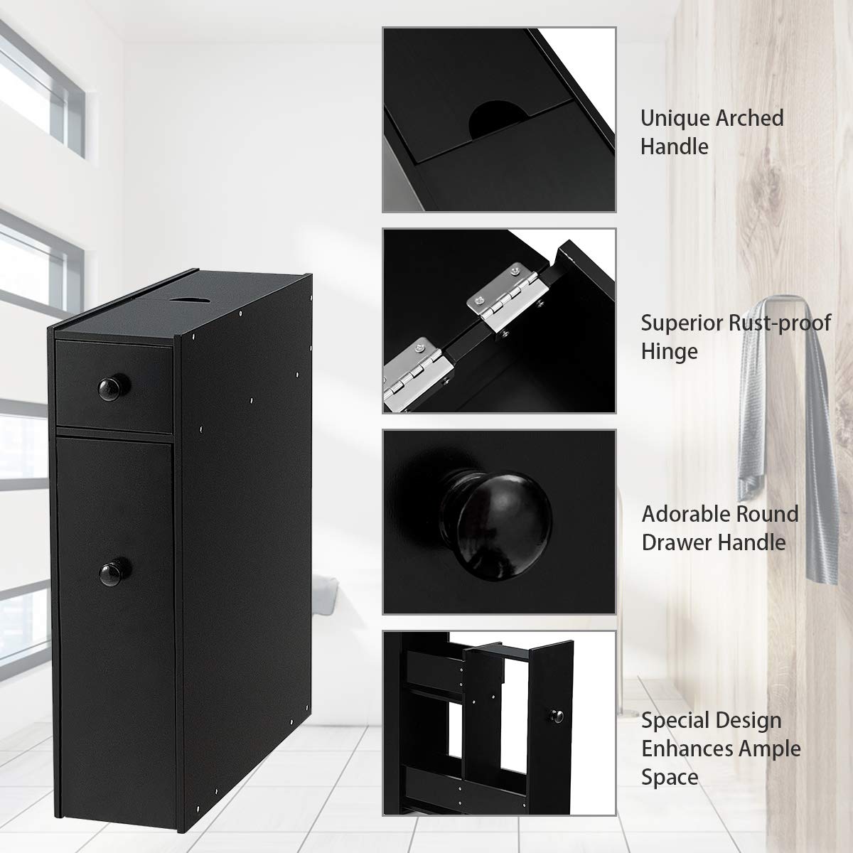 DORTALA Free Standing Bathroom Floor Storage Cabinet w/Drawer Double Door, Kitchen Cupboard, Wooden Entryway Storage Cabinet, 24" x 12" x 31.5"(L x W x H), Black