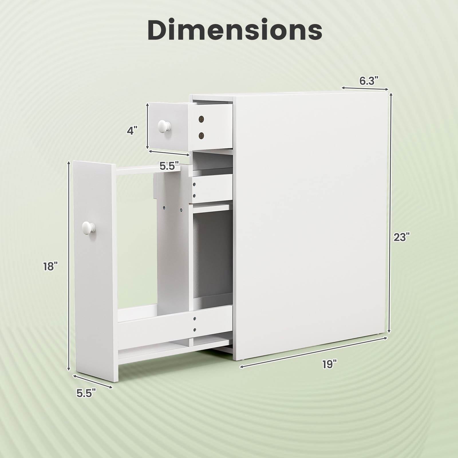 DORTALA Small Bathroom Floor Storage Cabinet, Free Standing Storage Organizer w/Drawer Double Door, Kitchen Cupboard, Wooden Entryway Storage Cabinet, 19" x 6.3" x 23"(L x W x H), White