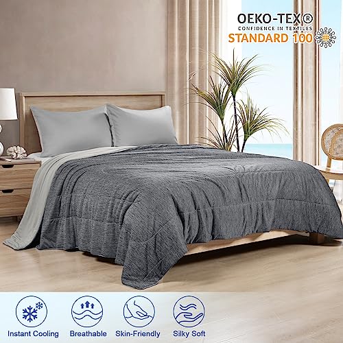 PHF Clever Cooling Blanket King Size, Arc-Chill Cold Tech Fabric Cooling Comforter for Hot Sleepers Night Sweats, Lightweight Soft Breathable Silk Smooth Summer Blanket, 108"x90", Charcoal Grey