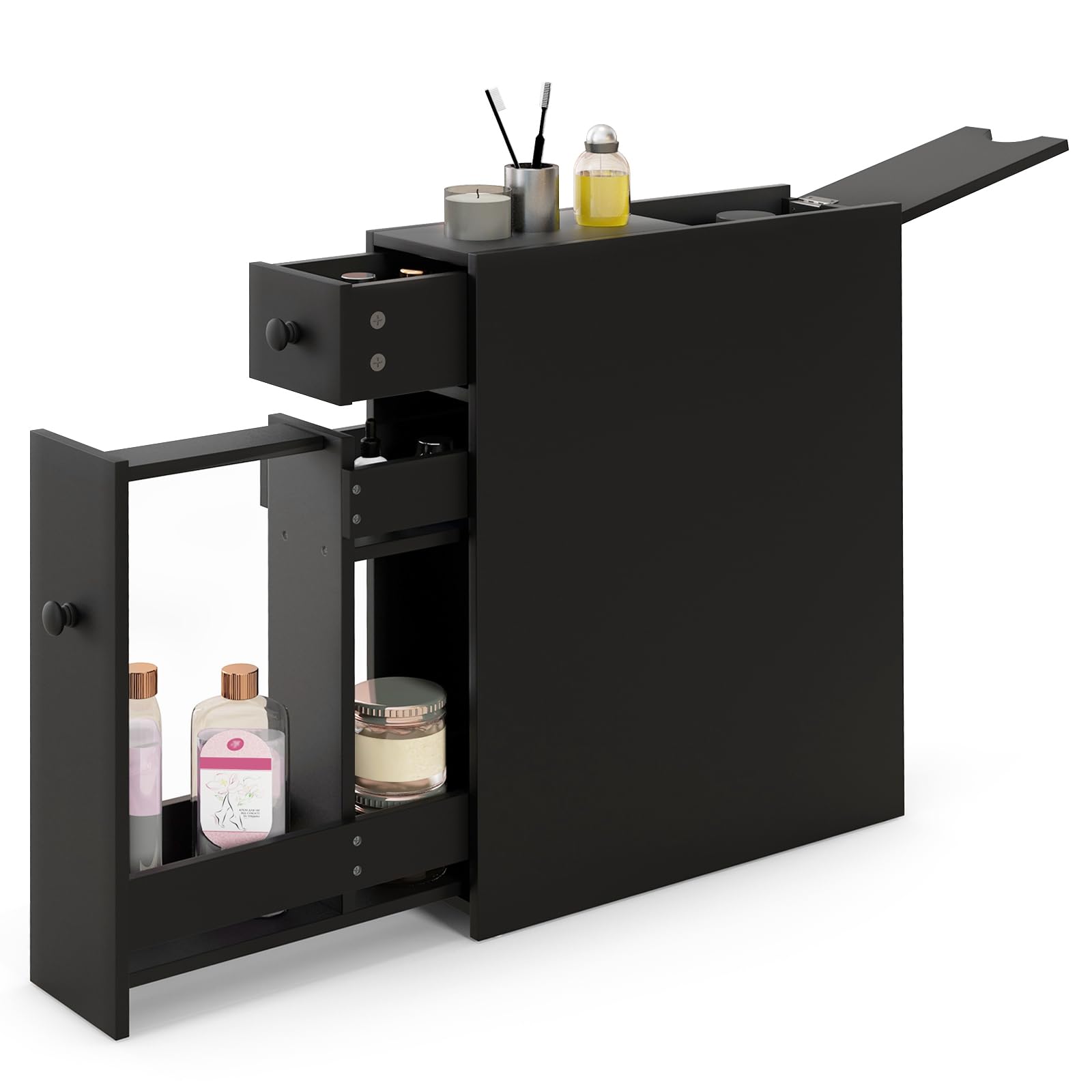 DORTALA Free Standing Bathroom Floor Storage Cabinet w/Drawer Double Door, Kitchen Cupboard, Wooden Entryway Storage Cabinet, 24" x 12" x 31.5"(L x W x H), Black
