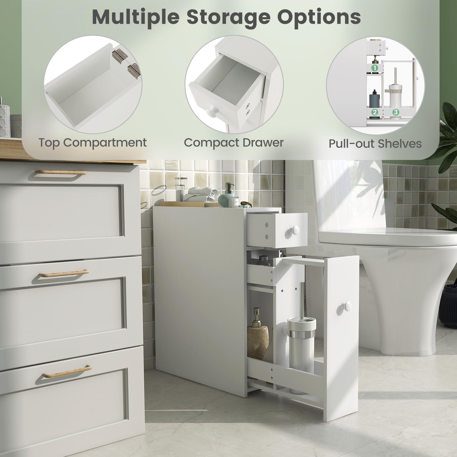 DORTALA Small Bathroom Floor Storage Cabinet, Free Standing Storage Organizer w/Drawer Double Door, Kitchen Cupboard, Wooden Entryway Storage Cabinet, 19" x 6.3" x 23"(L x W x H), White