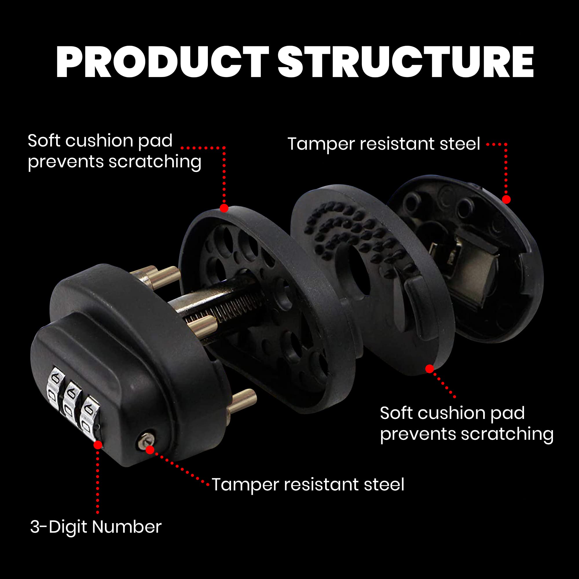 INNOVATEX Gun Trigger Lock Set Heavy-Duty 3 Digit Combination Lock for Handguns, Rifles, Pistols, Shotguns, and Firearms, Home and Travel Gun Safety Accessories, Solid Steel, 3-Pack