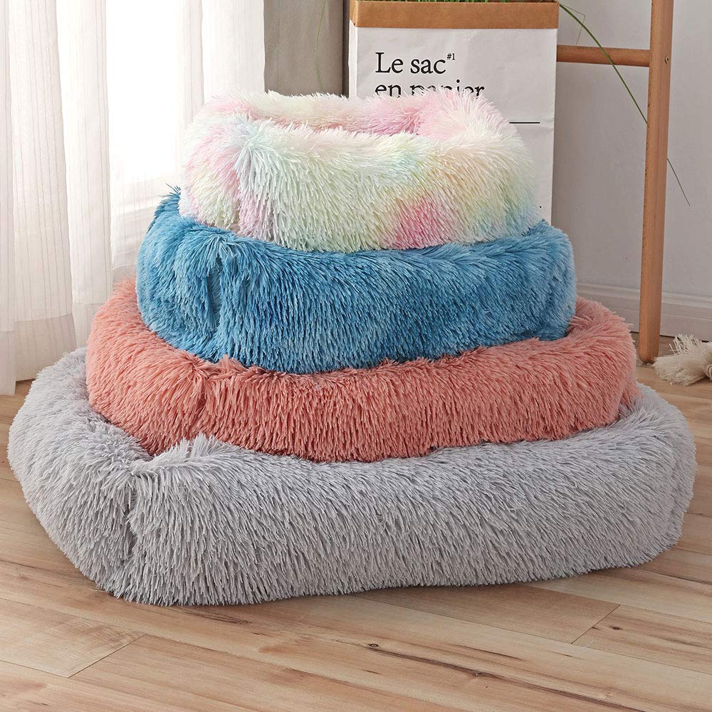 Square dog bed plush solid color pet bed cat mat for small, medium and large pets super soft winter warm sleeping mat 43x35x20cm pink