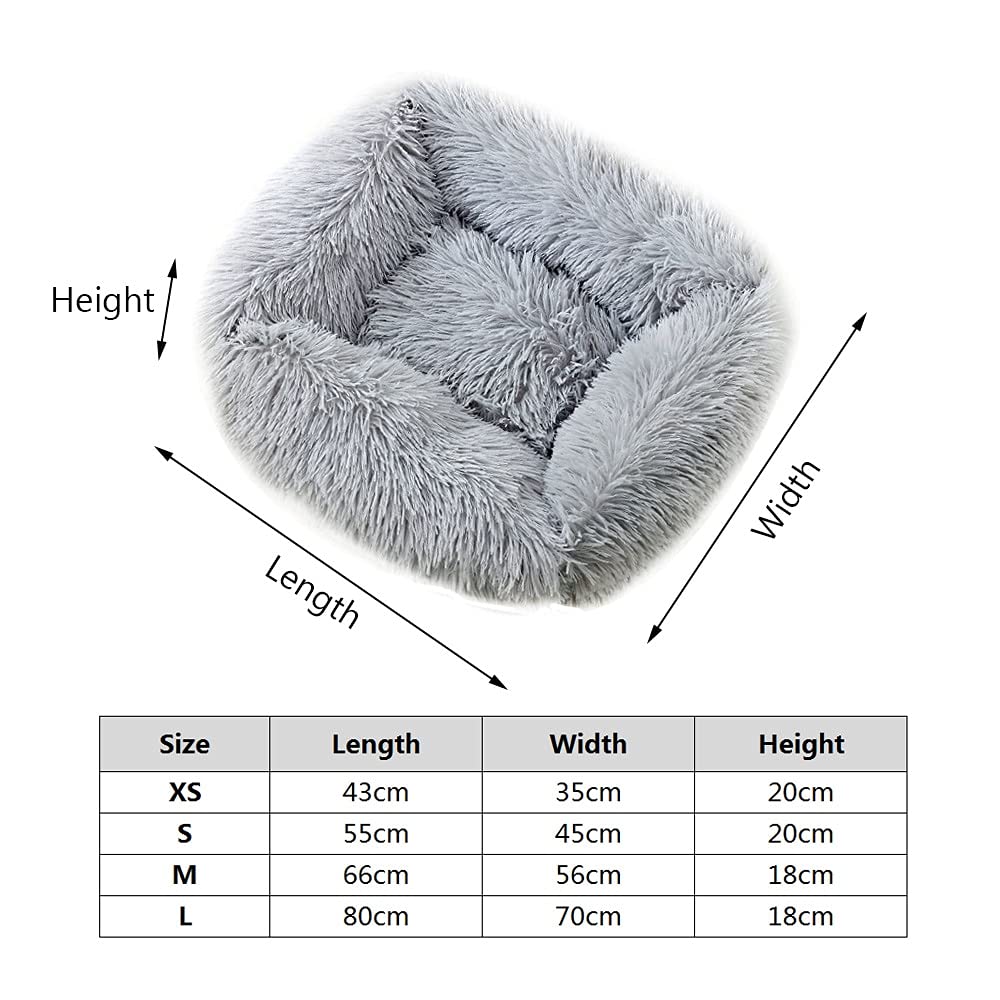 Square dog bed plush solid color pet bed cat mat for small, medium and large pets super soft winter warm sleeping mat 43x35x20cm pink