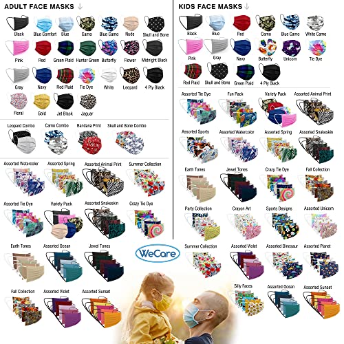 WECARE Disposable Face Mask Individually Wrapped - 50 Pack, Assorted Earth Tone Print Masks - 3 Ply