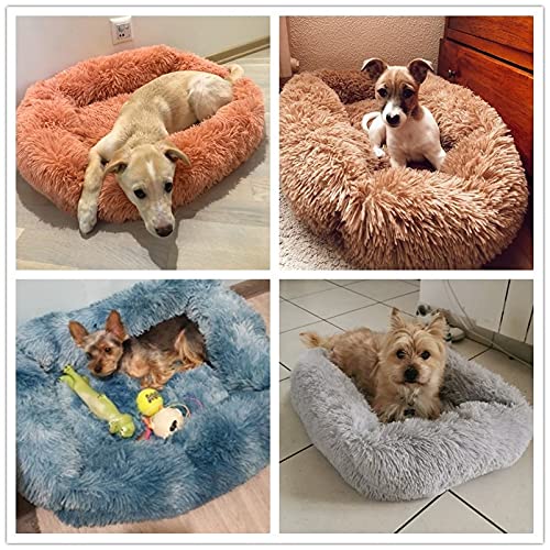 Square dog bed plush solid color pet bed cat mat for small, medium and large pets super soft winter warm sleeping mat 43x35x20cm pink