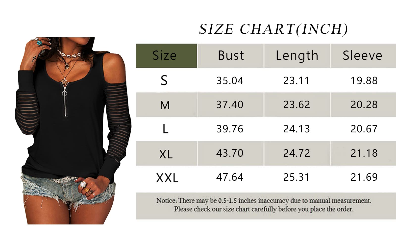 Tankaneo Womens Long Sleeve Mesh Srtipe Blouse Shirt Cold Shoulder Scoop Neck Zipper Casual Pullover T-shirt