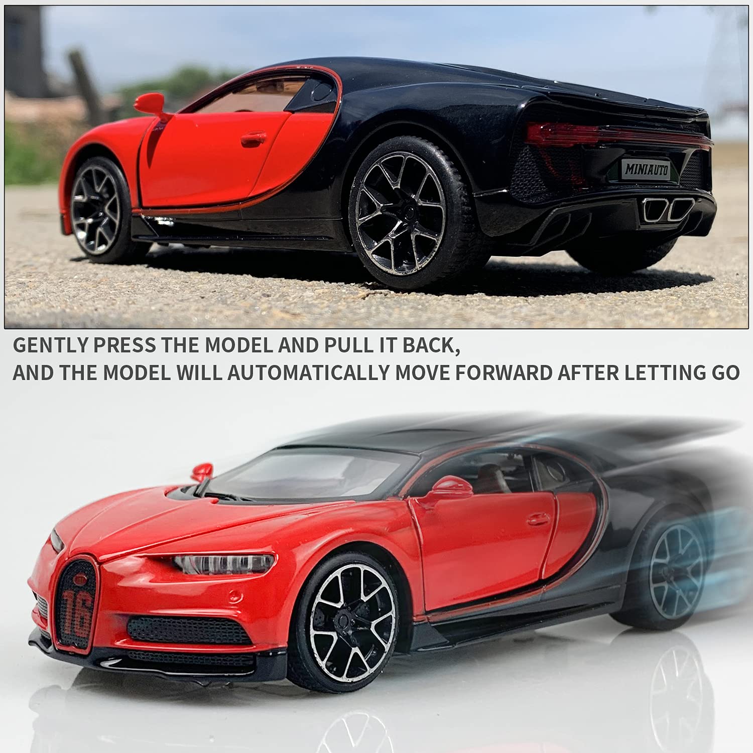 1:32 Bugatti Chiron zinc Alloy Pull Back Car Diecast Electronic Toys with Lights and Music,Decorative,Mini Vehicles Toys for Kids,Boyfriend,Young Peoples Gift(red)