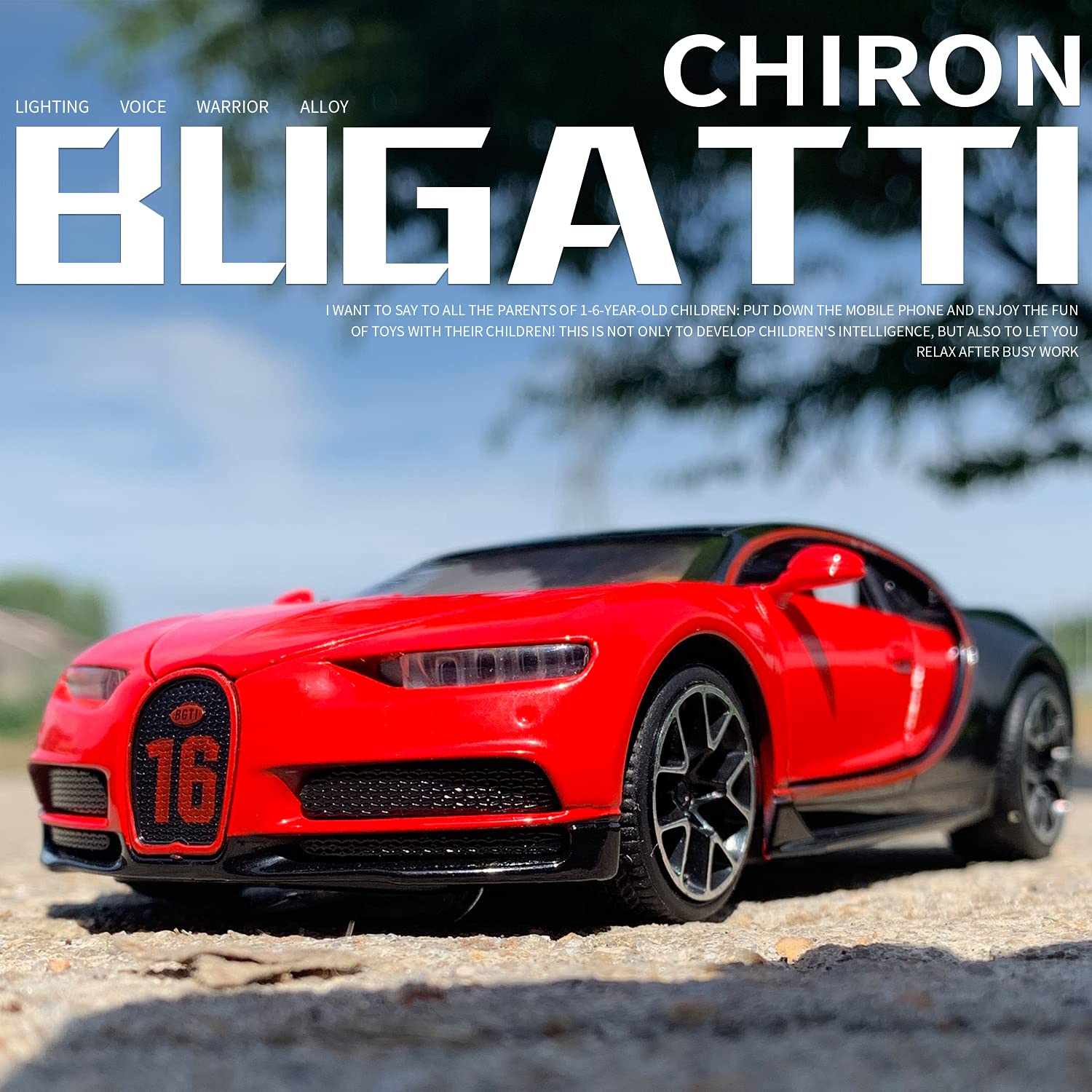 1:32 Bugatti Chiron zinc Alloy Pull Back Car Diecast Electronic Toys with Lights and Music,Decorative,Mini Vehicles Toys for Kids,Boyfriend,Young Peoples Gift(red)