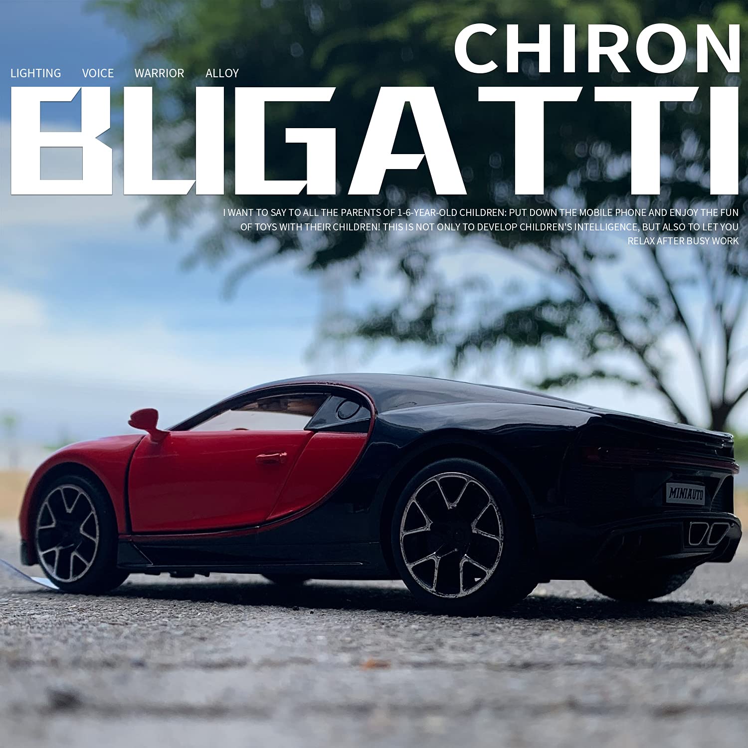 1:32 Bugatti Chiron zinc Alloy Pull Back Car Diecast Electronic Toys with Lights and Music,Decorative,Mini Vehicles Toys for Kids,Boyfriend,Young Peoples Gift(red)