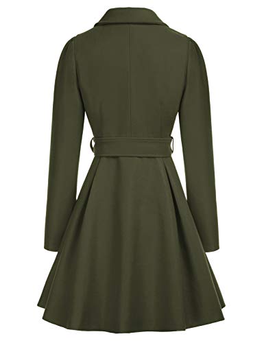 GRACE KARIN Women's Basic Designed Lapel Mid-long Fit Flare Pea Coat with Belt Army Green-Belt XL