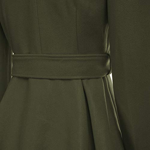 GRACE KARIN Women's Basic Designed Lapel Mid-long Fit Flare Pea Coat with Belt Army Green-Belt XL