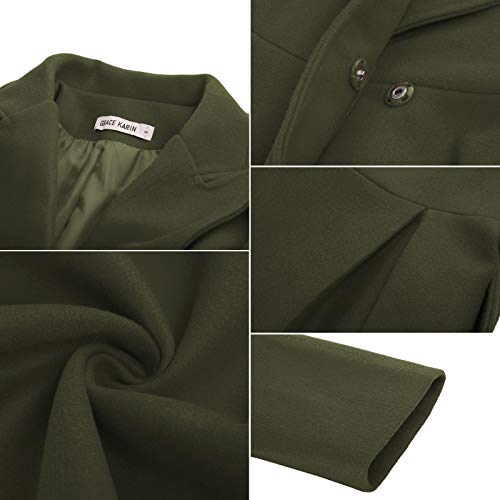 GRACE KARIN Women's Basic Designed Lapel Mid-long Fit Flare Pea Coat with Belt Army Green-Belt XL