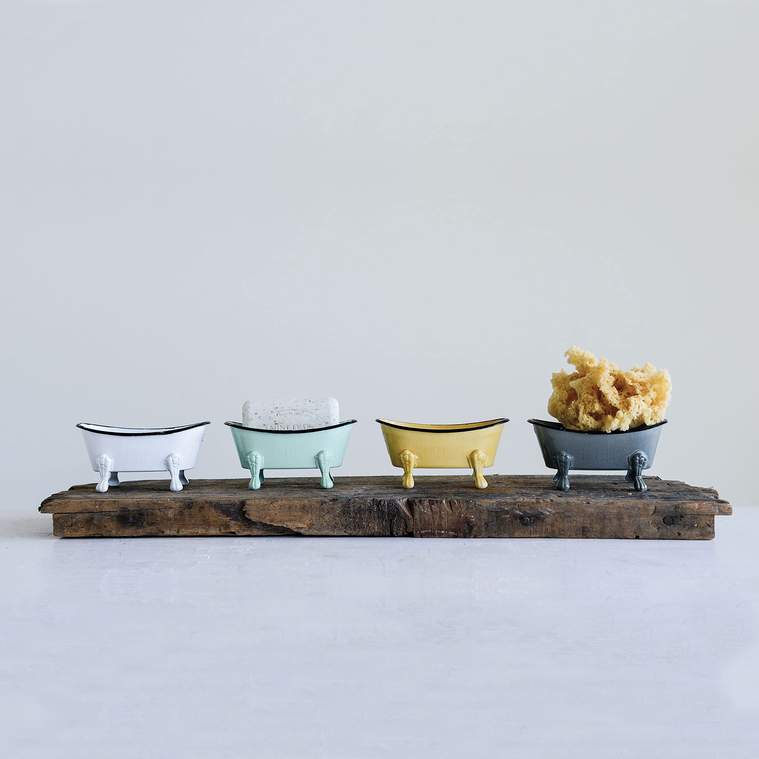 Creative Co-Op Metal Bathtub (Set of 4 Colors) Soap Dish Set, Multi