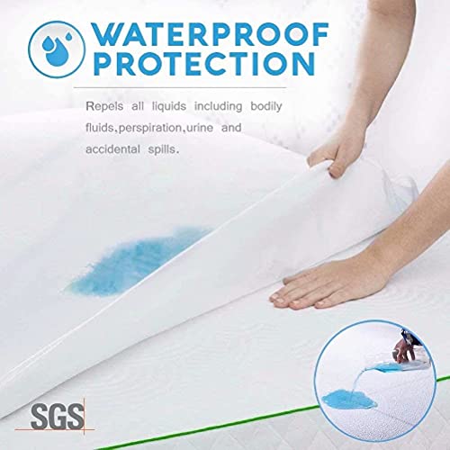 King Size Cooling Waterproof Mattress Protector Pad Cover,Bamboo Terry Top Breathable Fitted Sheet Style Deep Pocket-Noiseless,Vinyl,PVC Free,Matressprotector King for Pets Kids Adults