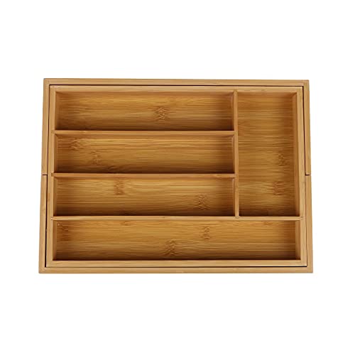 StorageMate Bamboo Drawer Organizer Silverware Tray - Adjustable Utensil Holder for cutlery - Expandable Drawer Divider for Stationery, Craft Supplies, Household Tools, Jewelry, Makeup, Hair Accessories