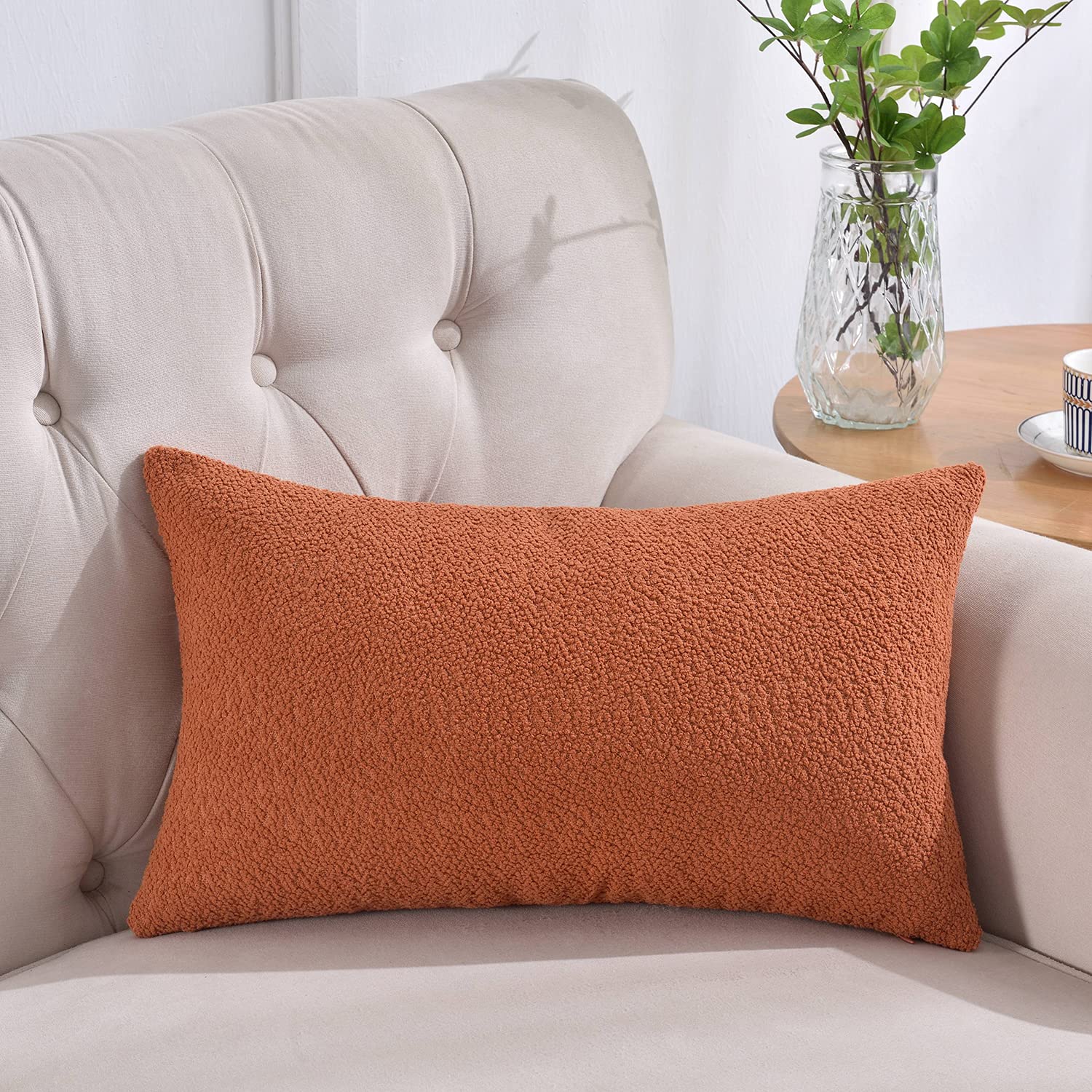 Rythome Set of 2 Cozy Boucle-Like Textured Throw Pillow Covers, Decorative Elegant Lumbar Pillow Cases for Couch Bed and Living Room - 12"x20", Terracotta