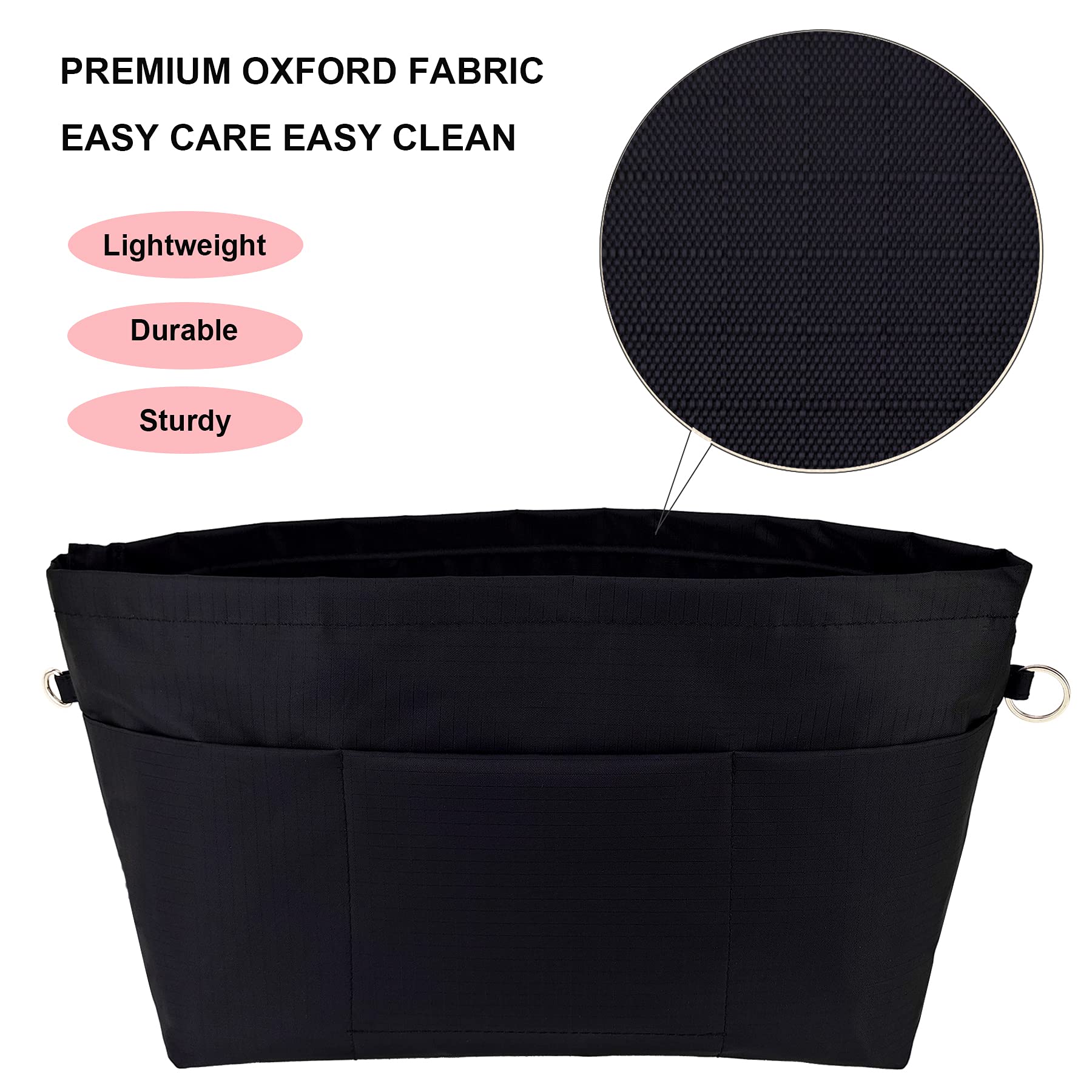 Time Wing Handbag Tote Purse Organizer Insert Bag Liner Shaper Divider Zipper 11 Pockets Compartments Medium Black
