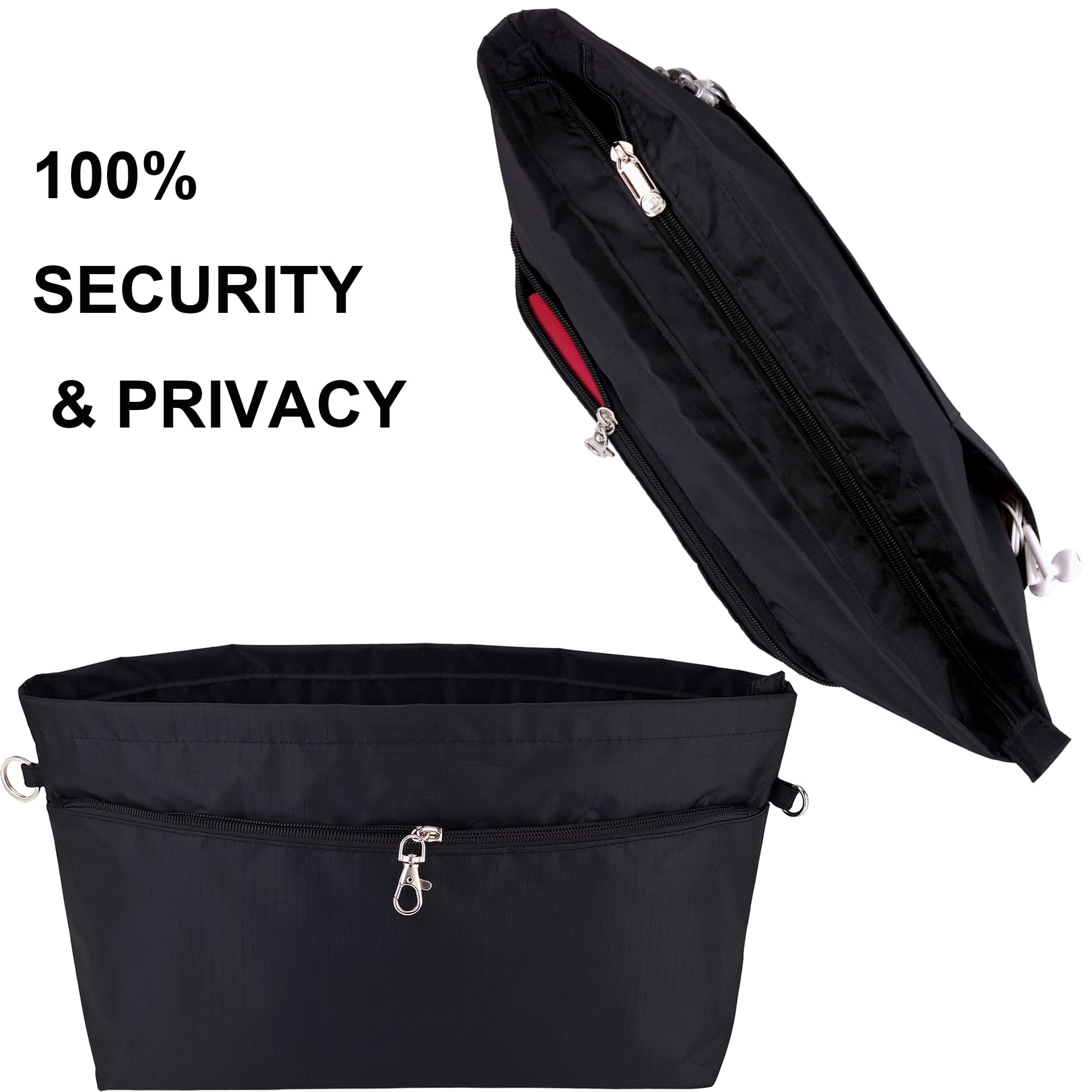 Time Wing Handbag Tote Purse Organizer Insert Bag Liner Shaper Divider Zipper 11 Pockets Compartments Medium Black