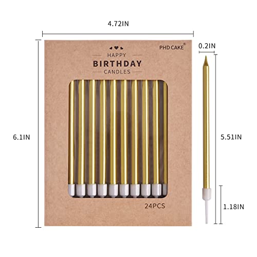 PHD CAKE 24-Count Gold Long Thin Metallic Birthday Candles, Cake Candles, Birthday Parties, Wedding Decorations, Party Candles