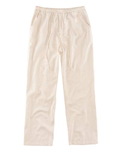 Lisskolo Men's Linen Pants Loose Lightweight Drawstring Elastic Waist Cotton Beach Trousers Khaki Medium