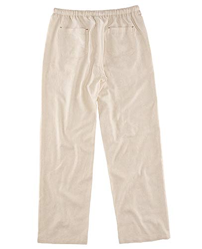 Lisskolo Men's Linen Pants Loose Lightweight Drawstring Elastic Waist Cotton Beach Trousers Khaki Medium