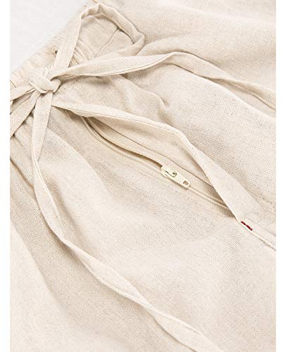 Lisskolo Men's Linen Pants Loose Lightweight Drawstring Elastic Waist Cotton Beach Trousers Khaki Medium