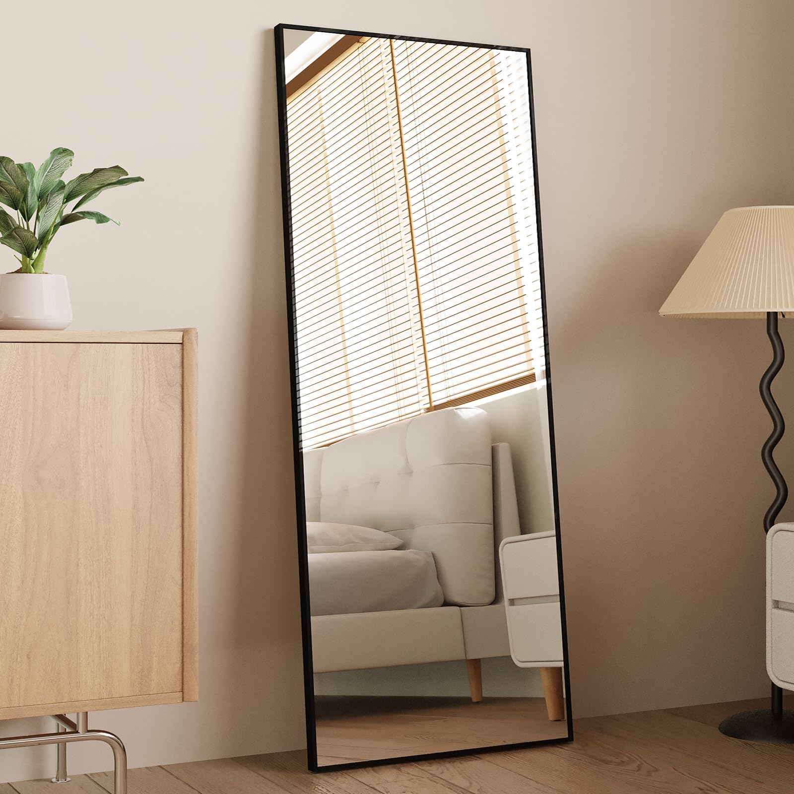 LFT HUIMEI2Y Full Length Mirror, 63"x18" Black Full Body Tempered Mirror with Aluminum Frame, Standing Hanging and Against The Wall, for Bedroom, Living Room, Dressing