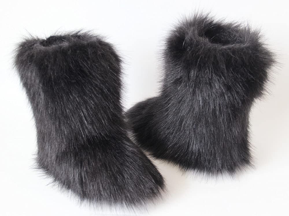 Gegefur Women's Faux fur Boot Furry Fluffy Short Snow Boot Mid-Calf Boots Warm Comfortable Outdoor Flat Shoes (black, numeric_11)
