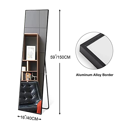 FLYMUHJIA Wall Mirror Full Length Full Body, Floor, Standing Mirror with Aluminum Alloy Thin Frame for Bedroom Living Room, 59” X16” Black