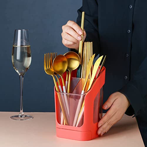 BLMIEDE Kitchen Utensil Holder for Countertop Multifunctional Draining Chopstick Cage Standing Cutlery Storage Organizer Tableware Spoon Forks Storage Box Stainless Steel Sink Rack (Orange, One Size)