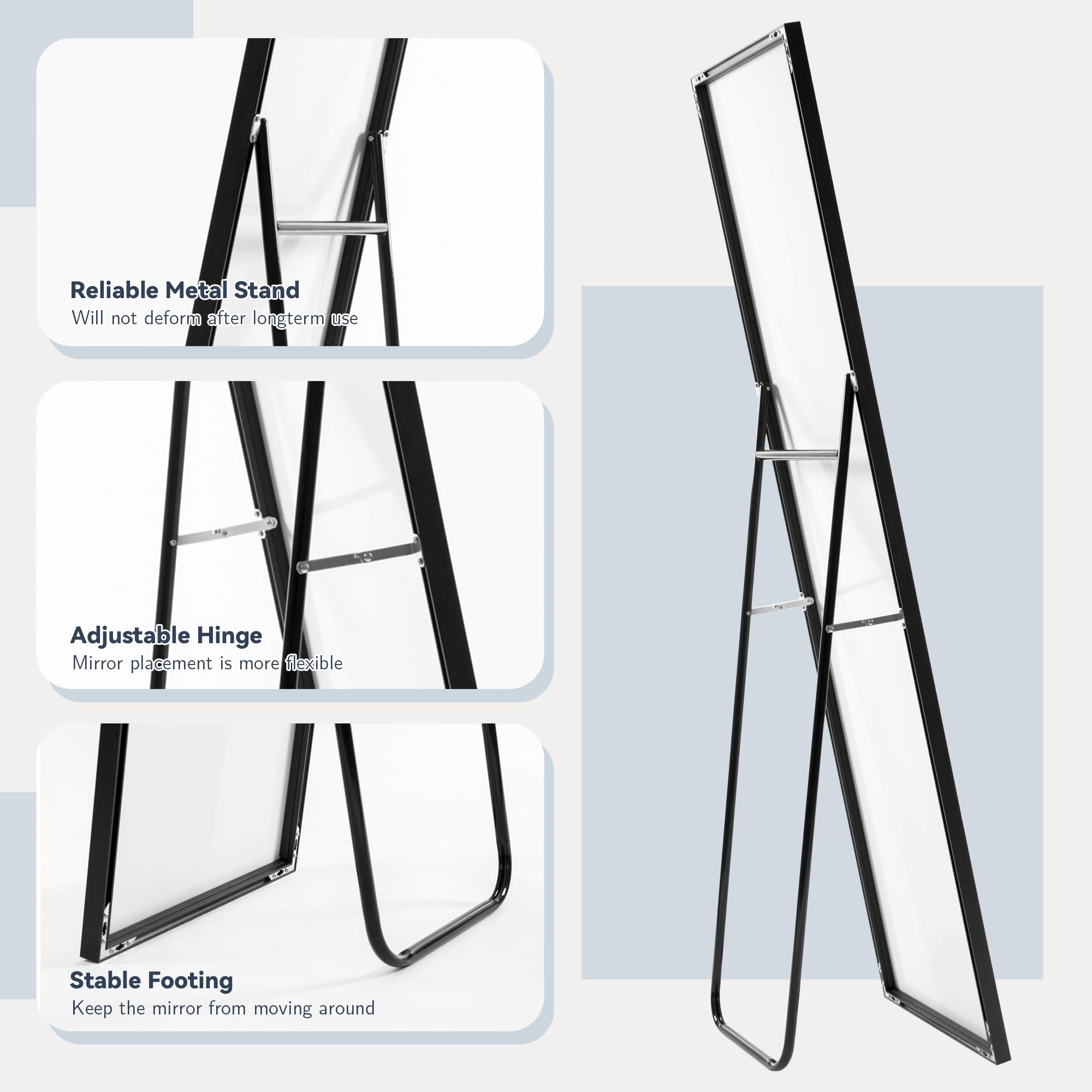 LFT HUIMEI2Y Full Length Mirror, 63"x18" Black Full Body Tempered Mirror with Aluminum Frame, Standing Hanging and Against The Wall, for Bedroom, Living Room, Dressing