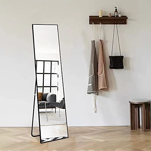 FLYMUHJIA Wall Mirror Full Length Full Body, Floor, Standing Mirror with Aluminum Alloy Thin Frame for Bedroom Living Room, 59” X16” Black