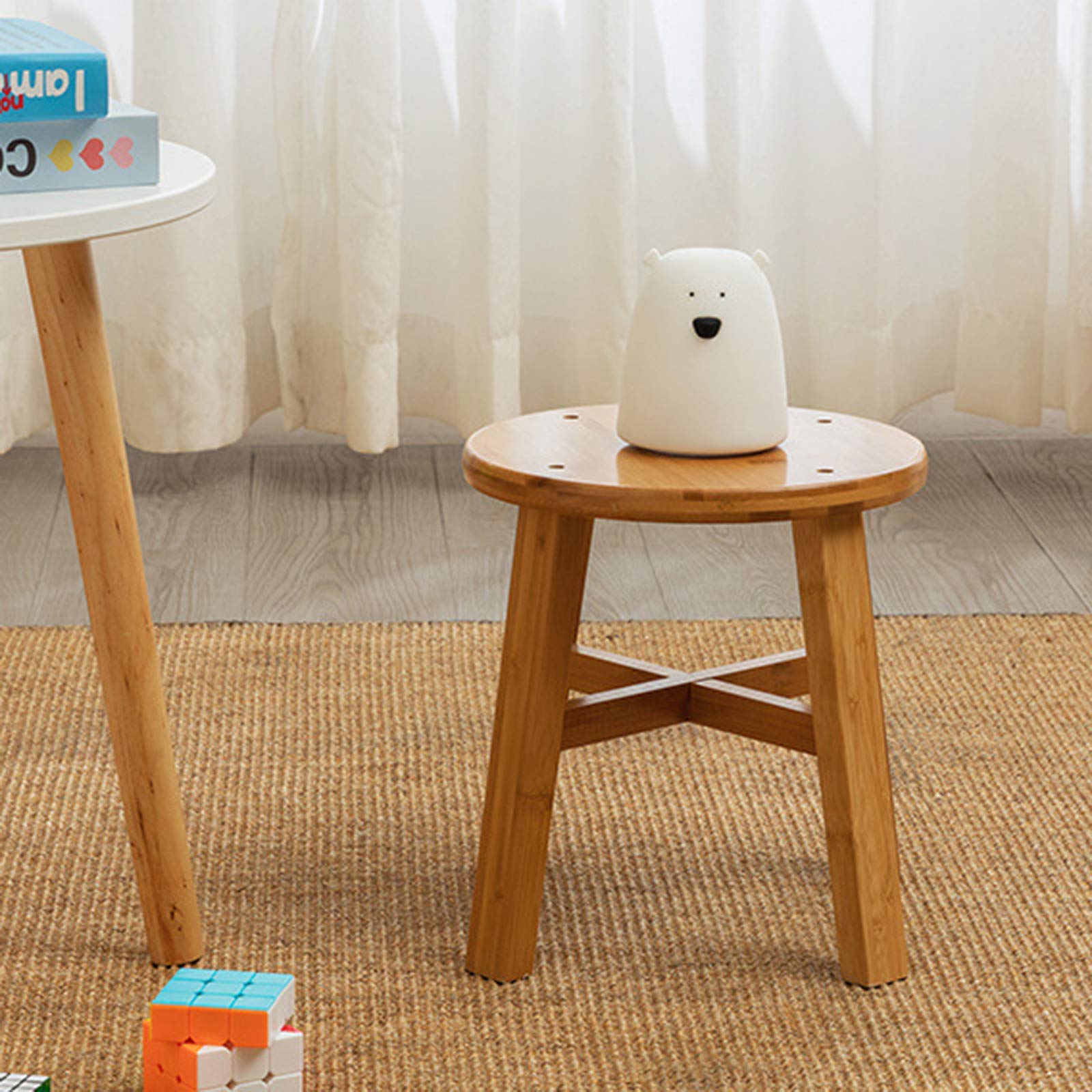 Felenny Small Step Stool Bamboo Fully Assembled Wooden Spa Bath Chair Low Stool for Kitchen Bedroom Living Room Bathroom(S;9.44 inches Height)
