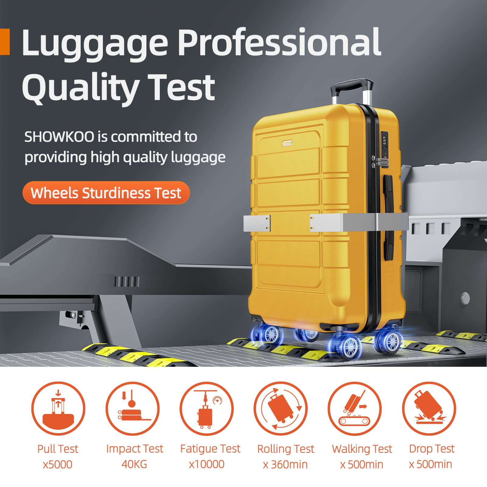 SHOWKOO Luggage Sets Expandable PC+ABS Durable Suitcase Sets Double Wheels TSA Lock Yellow 3pcs