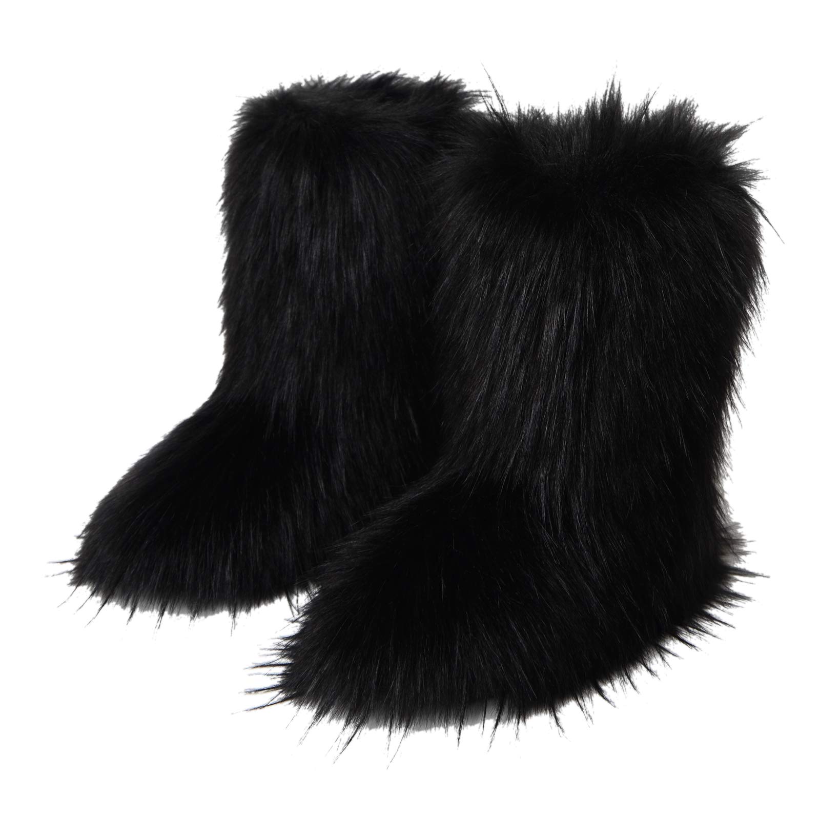 Gegefur Women's Faux fur Boot Furry Fluffy Short Snow Boot Mid-Calf Boots Warm Comfortable Outdoor Flat Shoes (black, numeric_11)