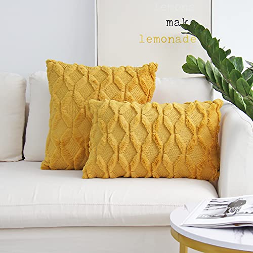 JOJUSIS Plush Short Wool Velvet Decorative Throw Pillow Covers Luxury Style Cushion Case Faux Fur Pillowcases for Sofa Bedroom Pack of 2 18 x 18 Inch Yellow