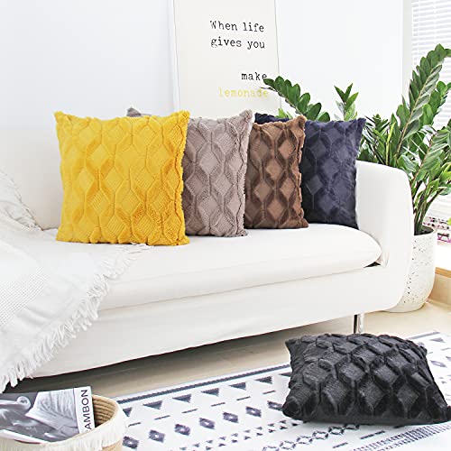 JOJUSIS Plush Short Wool Velvet Decorative Throw Pillow Covers Luxury Style Cushion Case Faux Fur Pillowcases for Sofa Bedroom Pack of 2 18 x 18 Inch Yellow